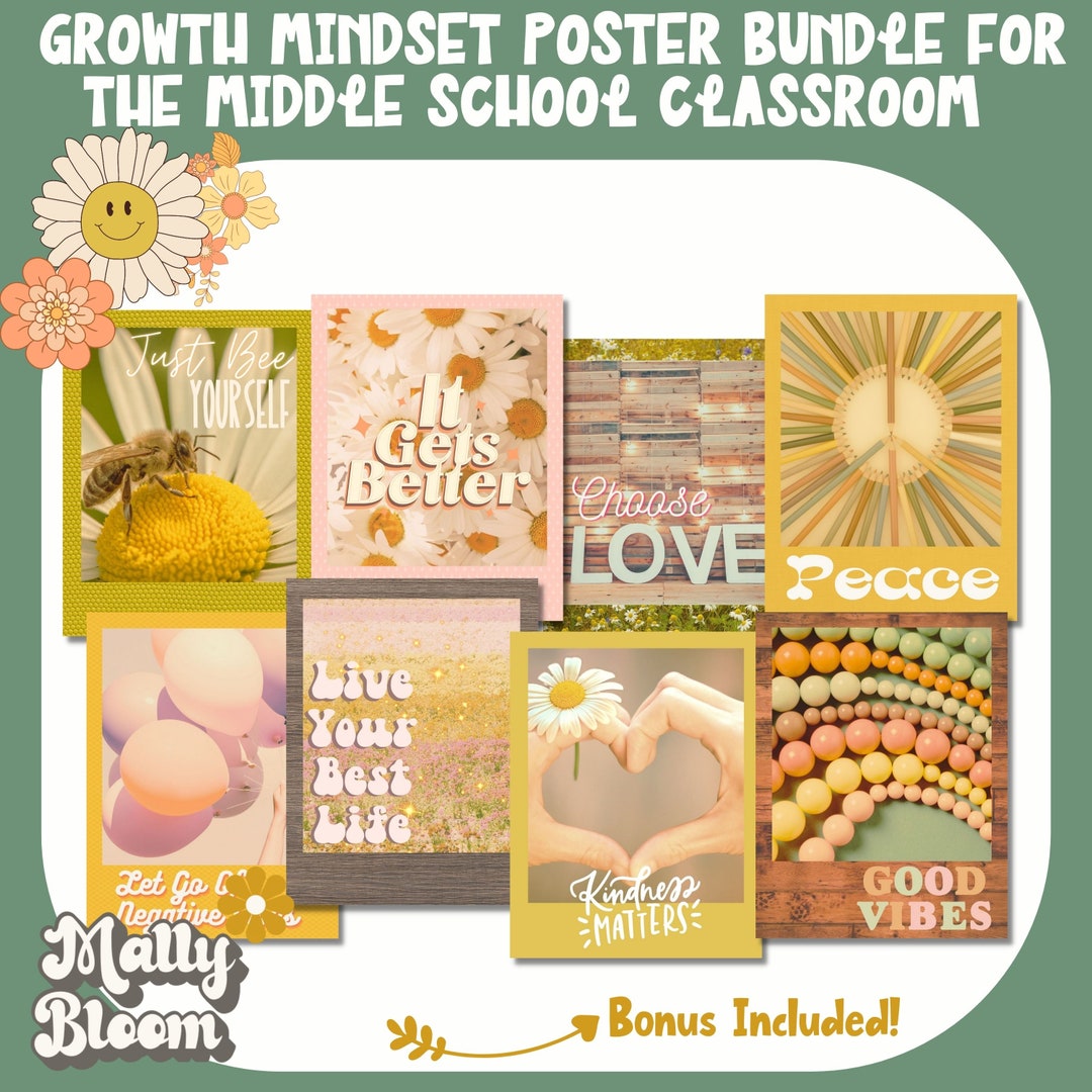 Boho Classroom Decor, Growth Mindset Poster Bundle, Middle School Decor ...