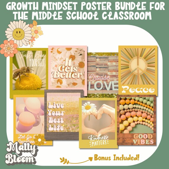 Boho Classroom Decor Growth Mindset Poster Bundle Middle | Etsy