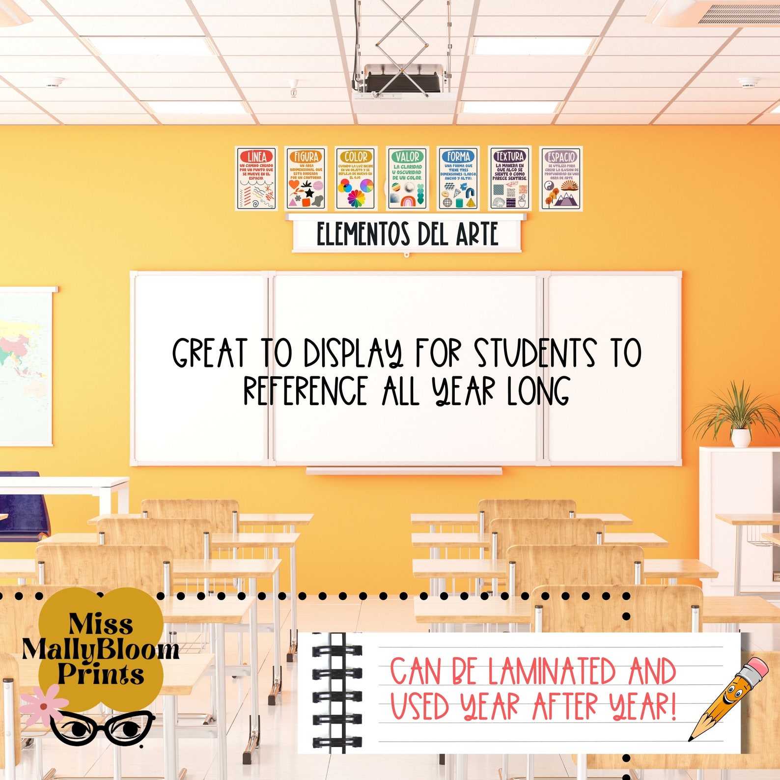 Spanish Classroom Poster Bundle, Rainbow Elements of Art, Spanish Class ...
