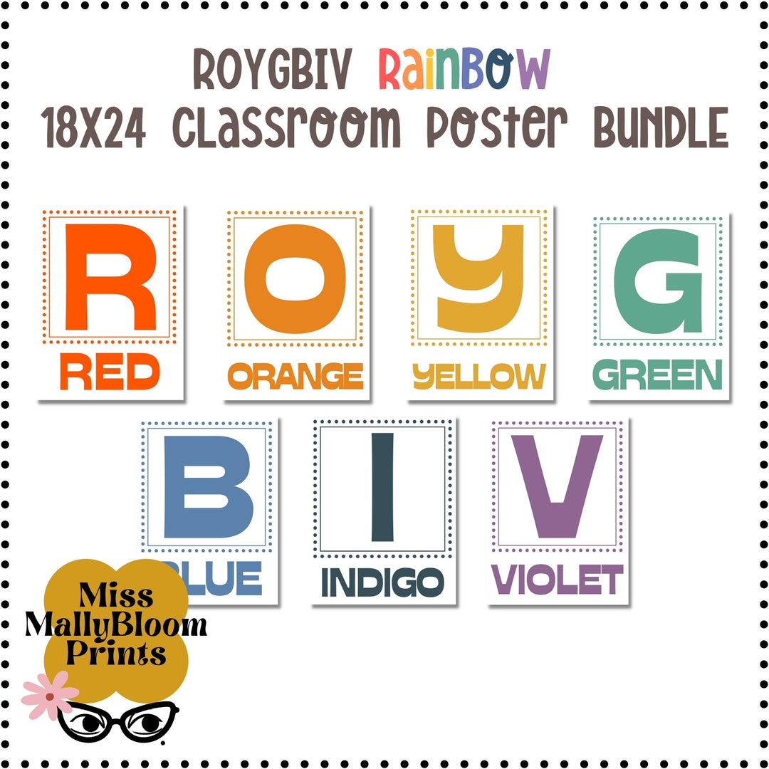 Classroom Poster Bundle, ROYGBIV Rainbow Art Classroom Decor Bundle ...