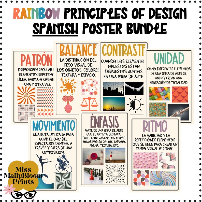 Spanish Classroom Poster Bundle Rainbow Principles of Design - Etsy