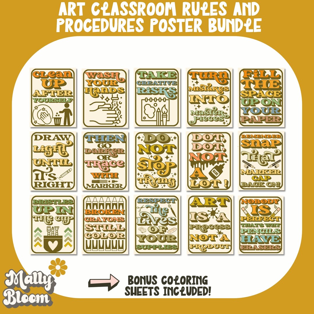 Art Classroom Rules and Procedure Poster Bundle,growth Mindset,art ...