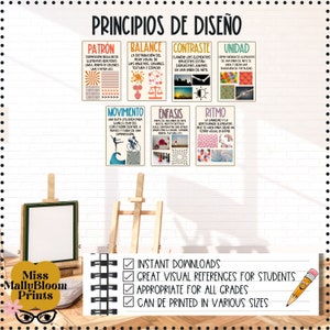 Spanish Classroom Poster Bundle, Rainbow Principles of Design, Spanish ...