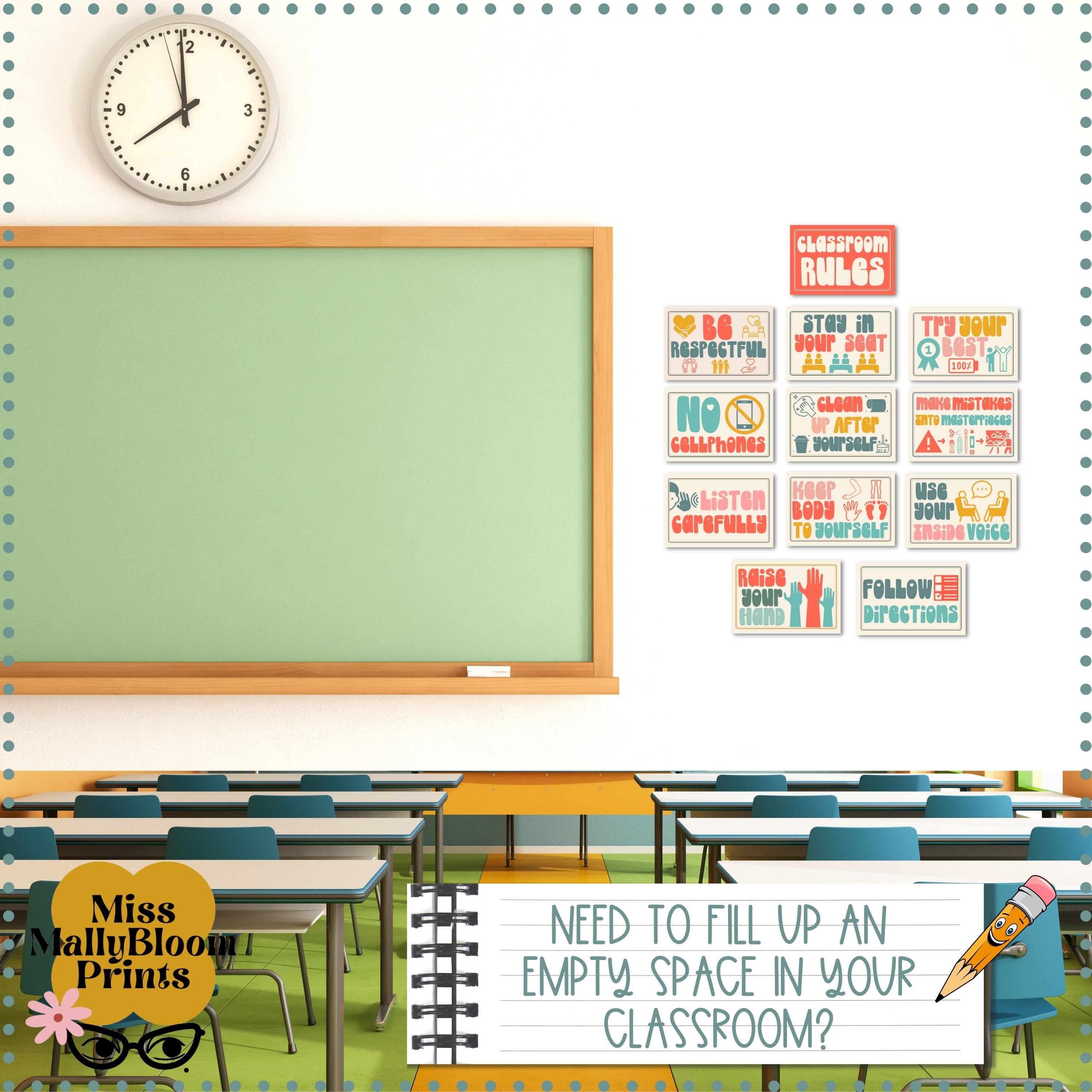 Classroom Rules Poster Bundlebulletin Board Kit Or Classroom Etsy
