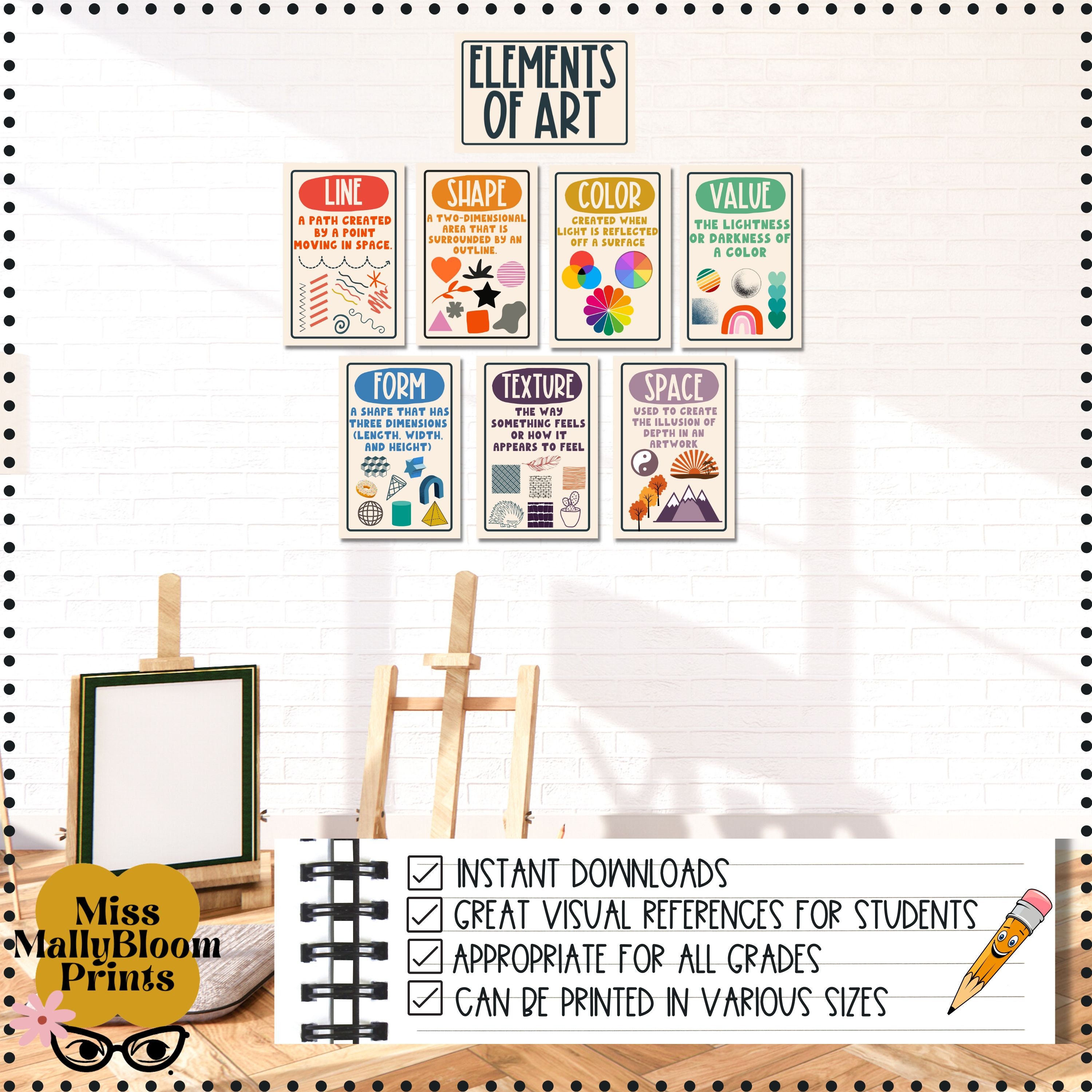 Classroom Poster Bundle, Rainbow Elements of Art Classroom Decor Bundle ...