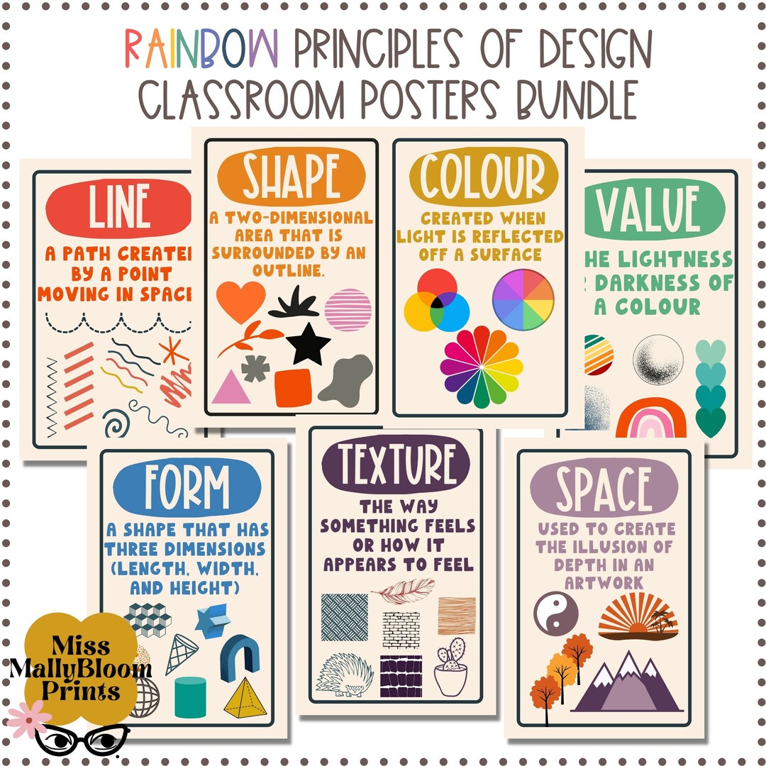 Classroom Poster Bundle, Rainbow Elements of Art Classroom Decor Bundle ...