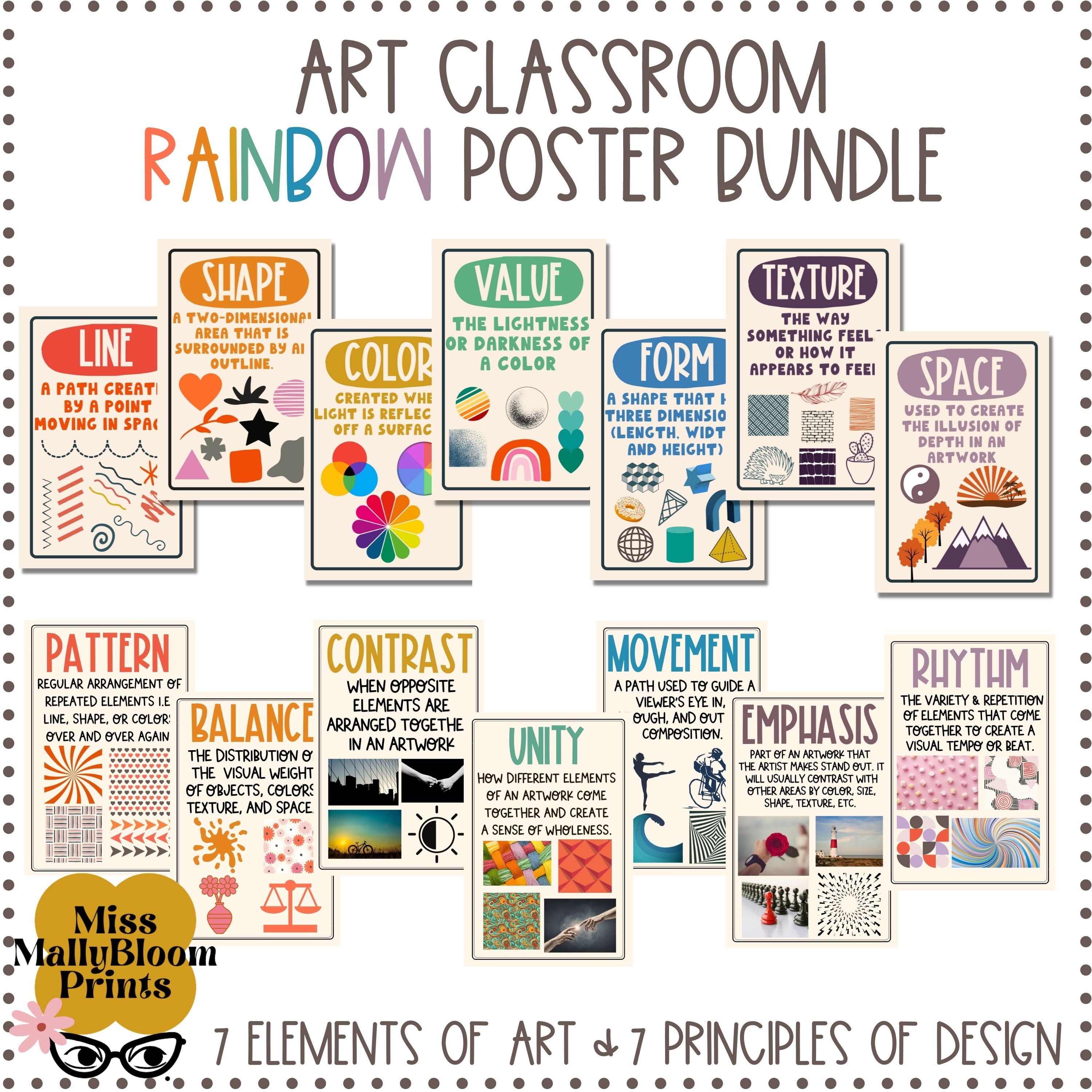 Rainbow Elements Of Art Classroom Decor Bundleprinciples Of Etsy Canada