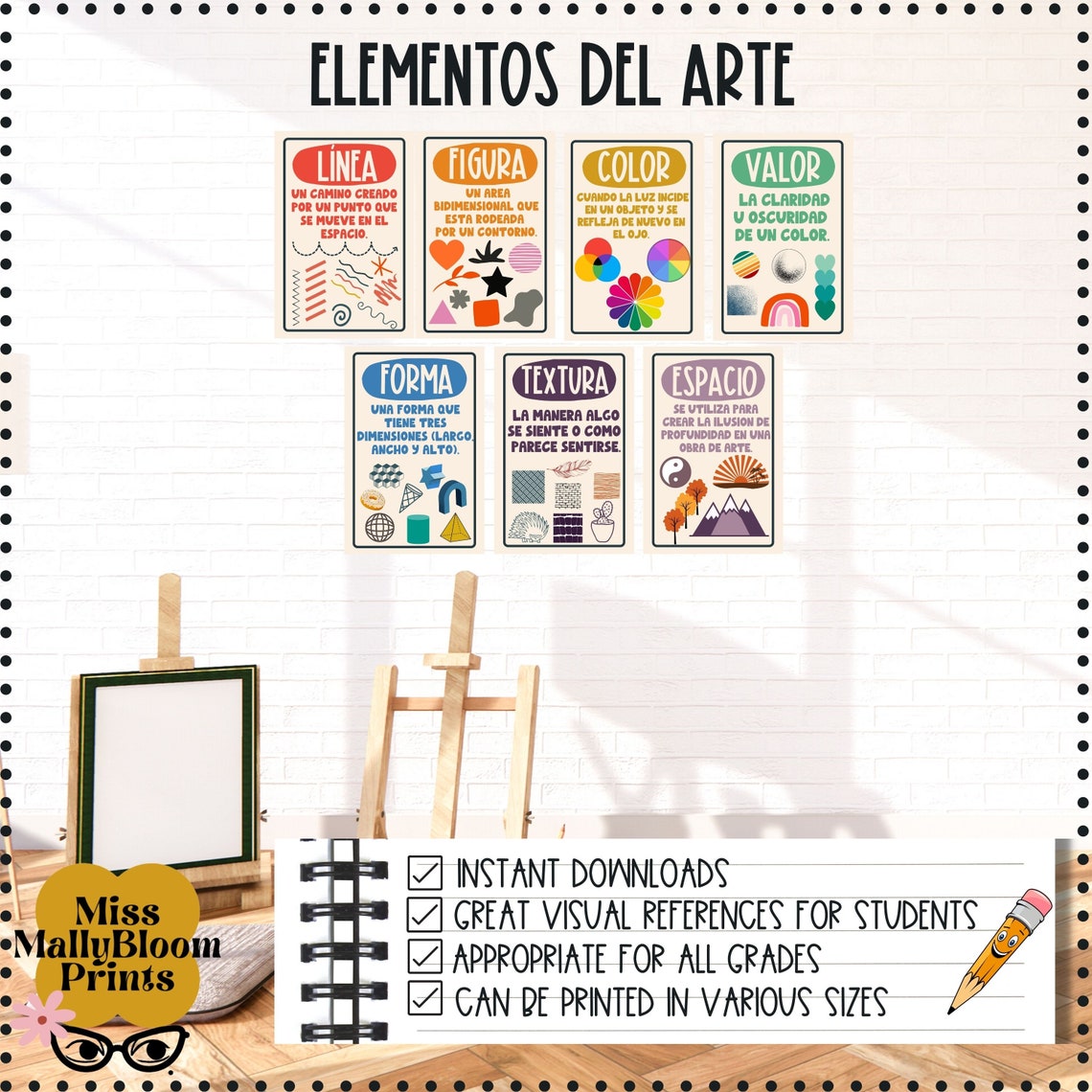 Spanish Classroom Poster Bundle Rainbow Elements of Art - Etsy