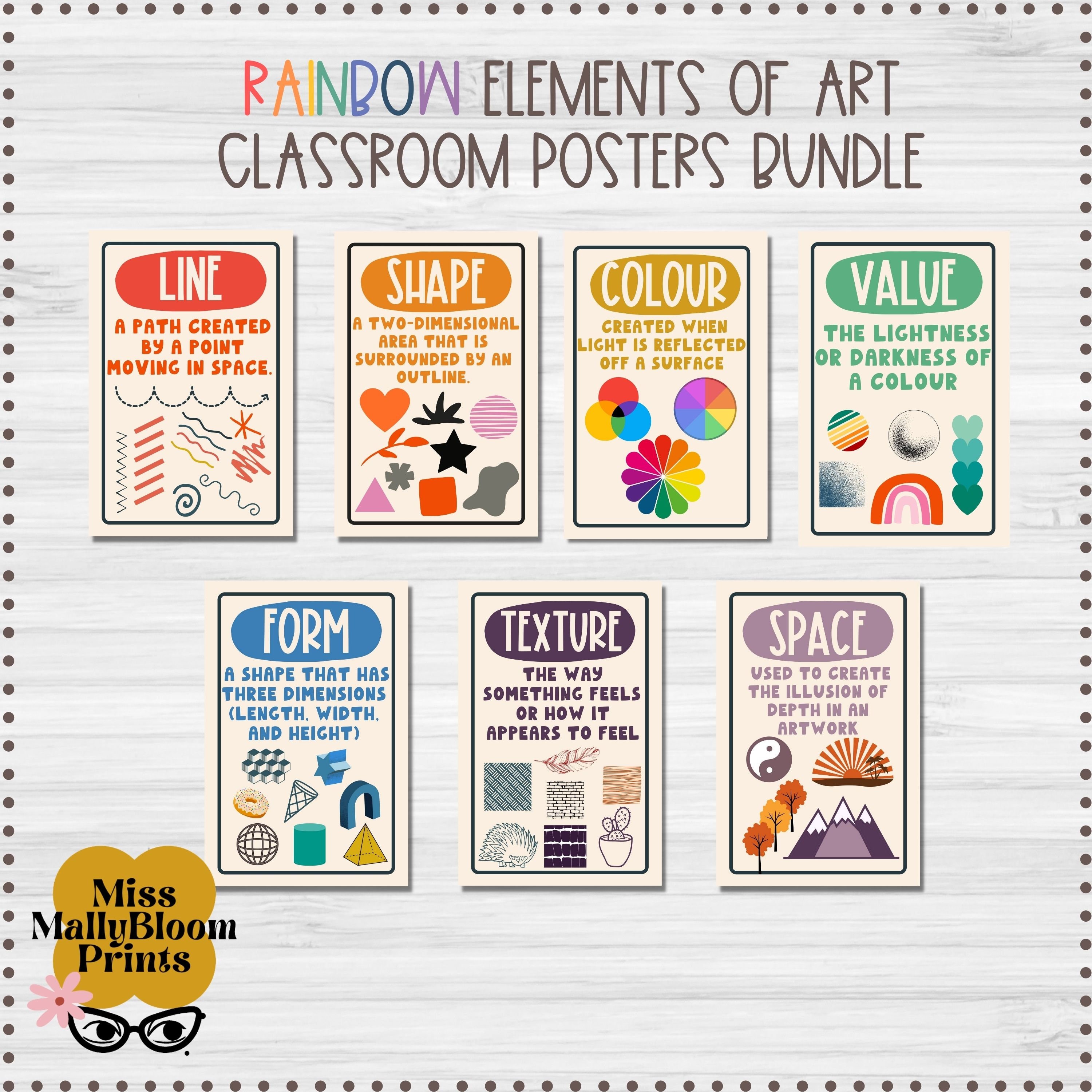 Classroom Poster Bundle, Rainbow Elements of Art Classroom Decor Bundle ...