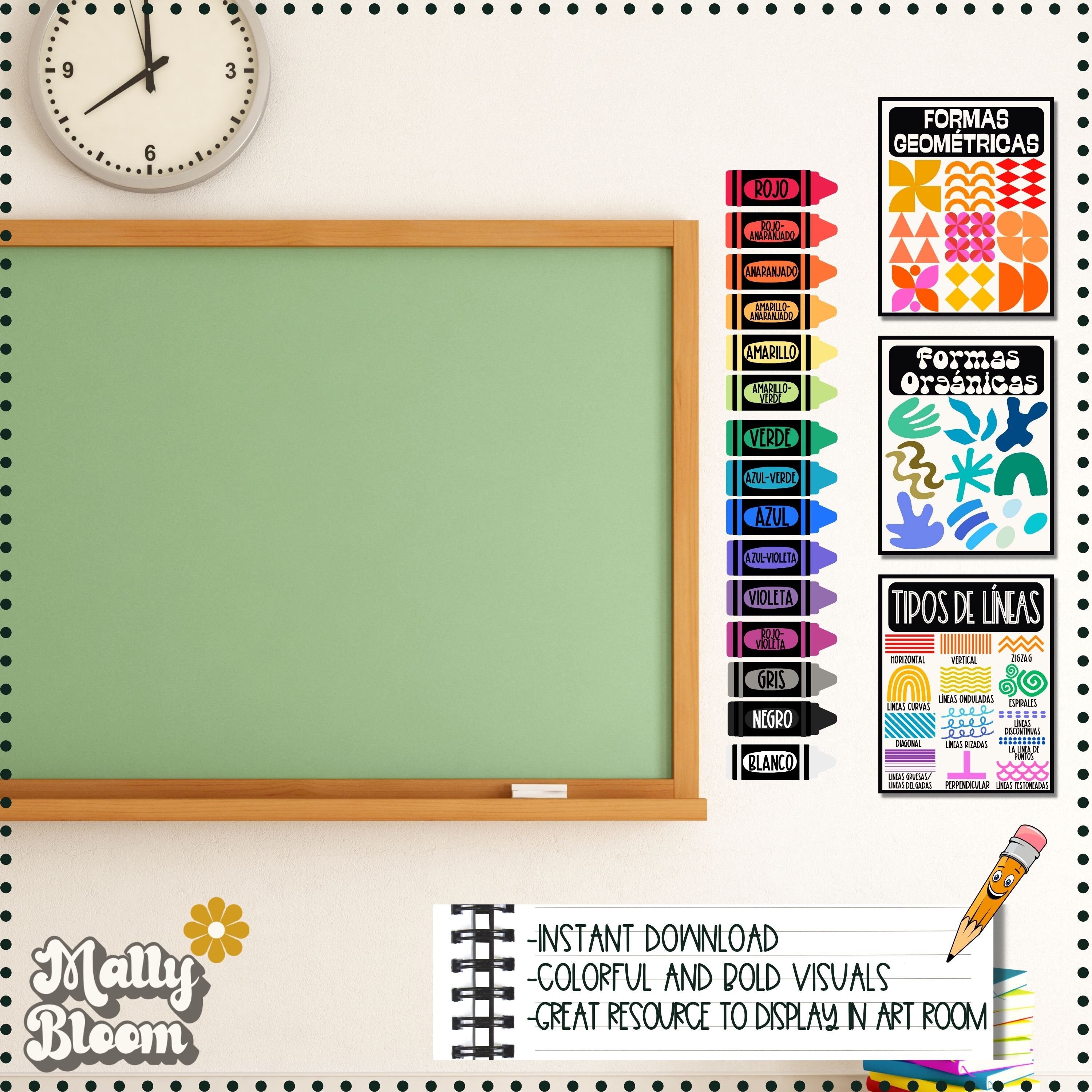 Spanish Color Wheel Poster Bundle, Art Classroom Decor, ROYGBIV, Color ...