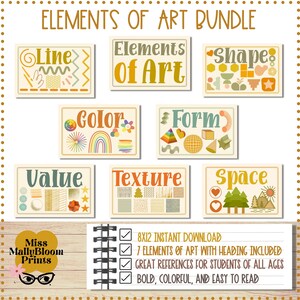 Art Classroom Poster Bundle, Neutral Elements of Art, Art Classroom ...