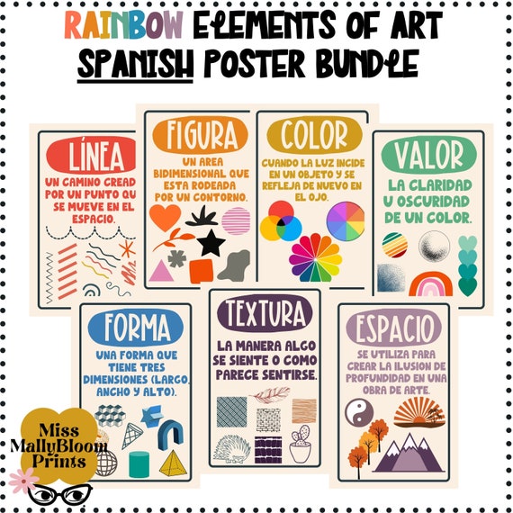 Spanish Classroom Poster Bundle Rainbow Elements of Art - Etsy