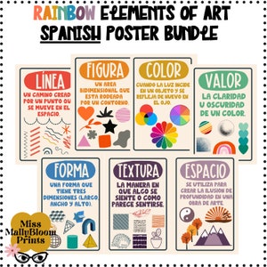 Spanish Classroom Poster Bundle, Rainbow Elements of Art, Spanish Class ...