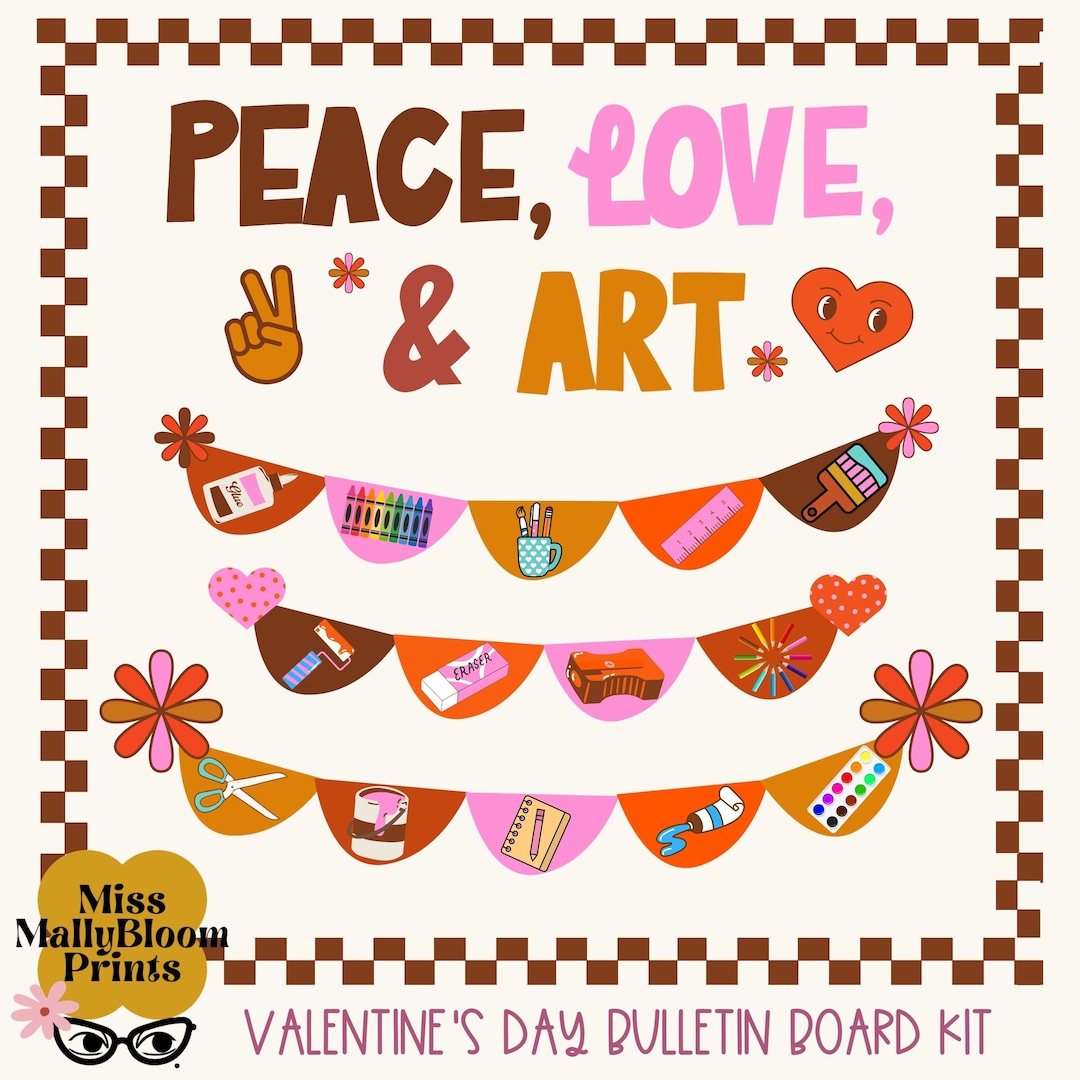 Valentine's Day Art Bulletin Board Kit or Art Class Valentines Decor ...