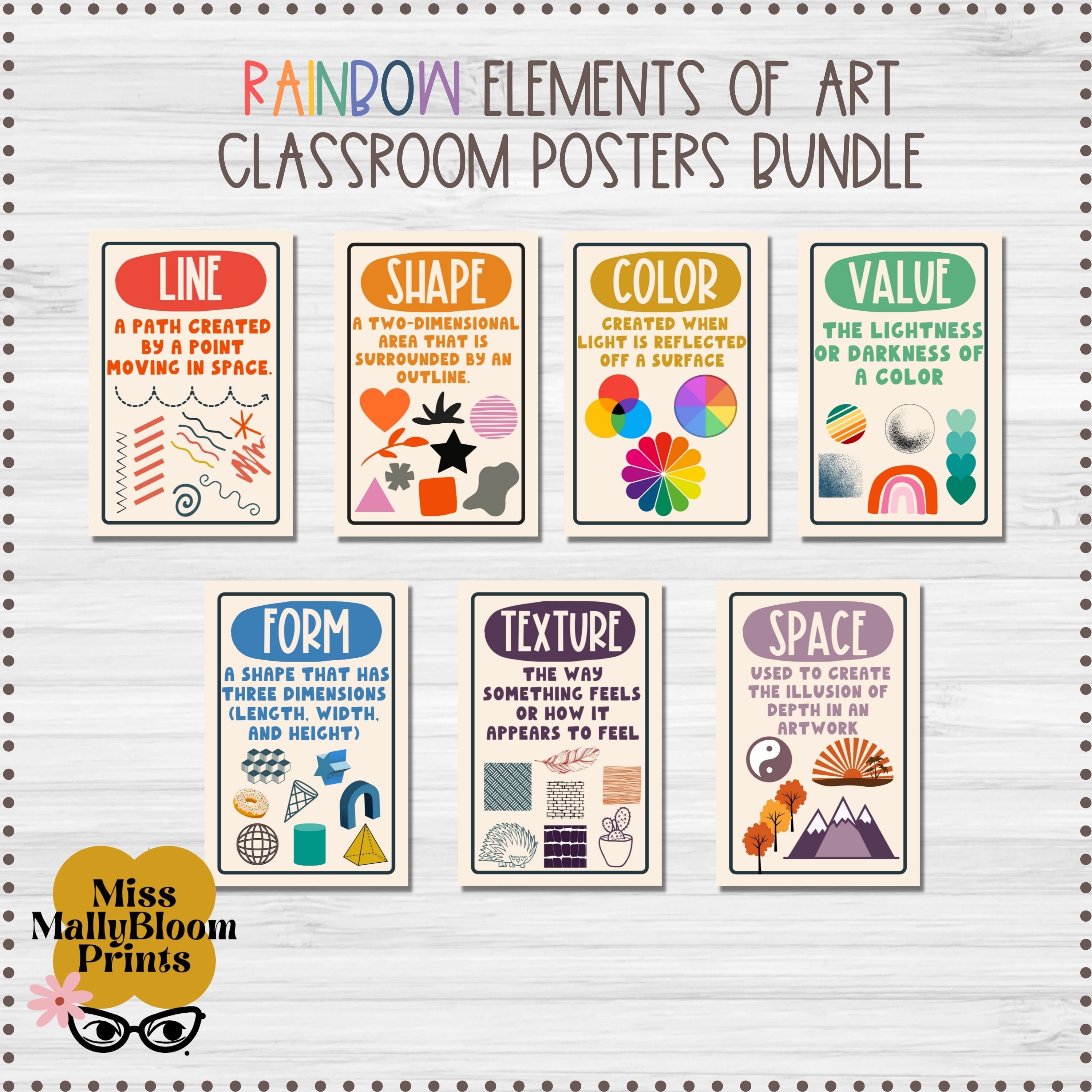 Classroom Poster Bundle, Rainbow Elements of Art Classroom Decor Bundle ...