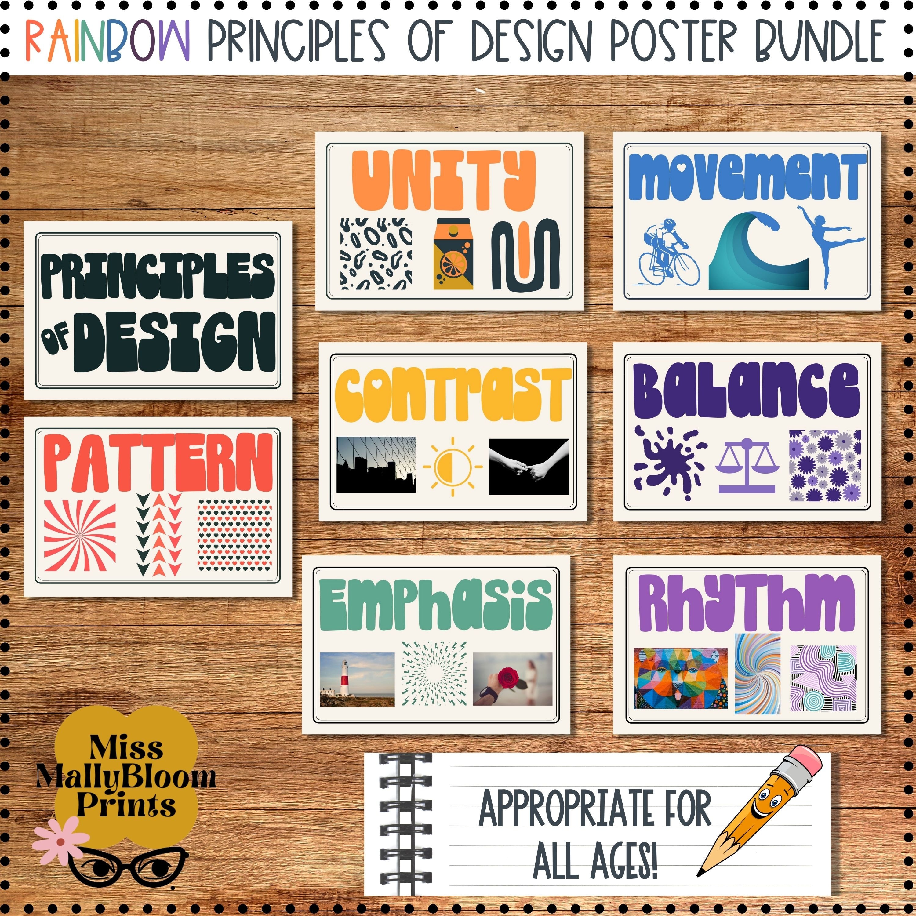 Classroom Poster Bundle, Rainbow Principles of Design, Art Classroom ...