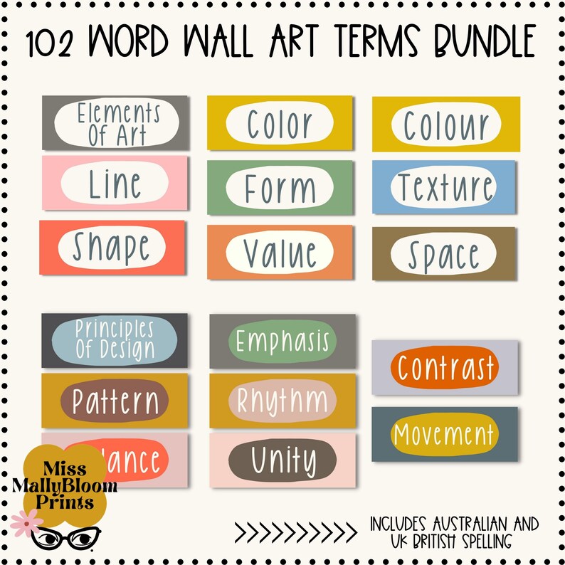 Word Wall Art Bundle , Art Words Classroom Decor, Word Wall Signs, Art ...