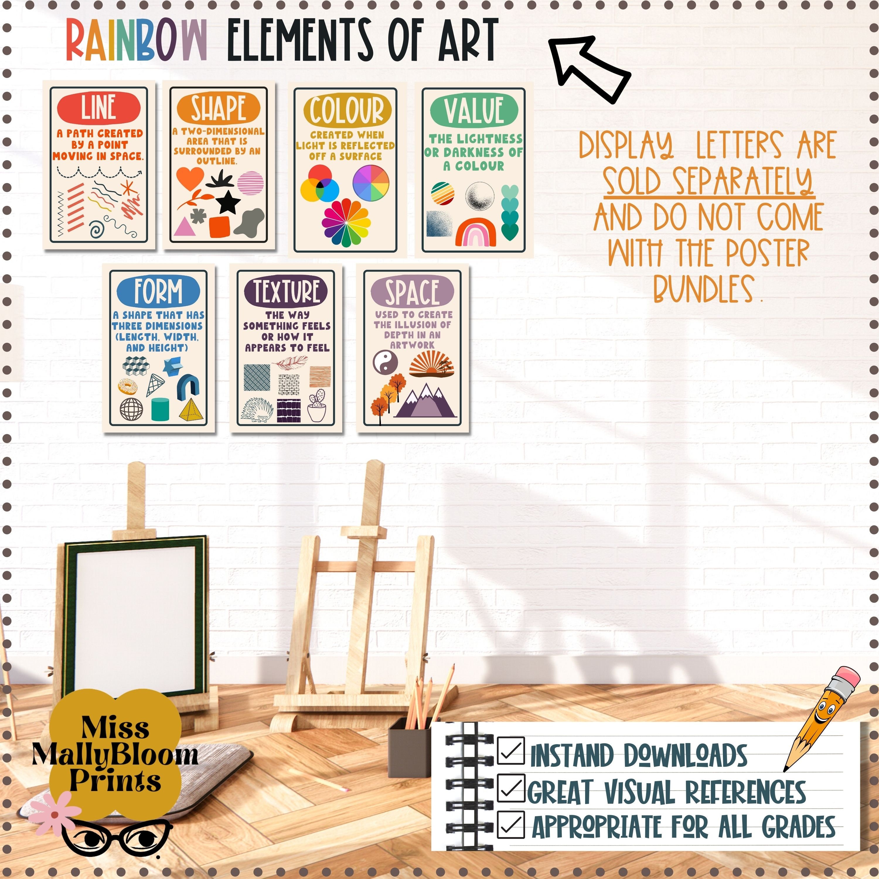 Classroom Poster Bundle, Rainbow Elements of Art Classroom Decor Bundle ...