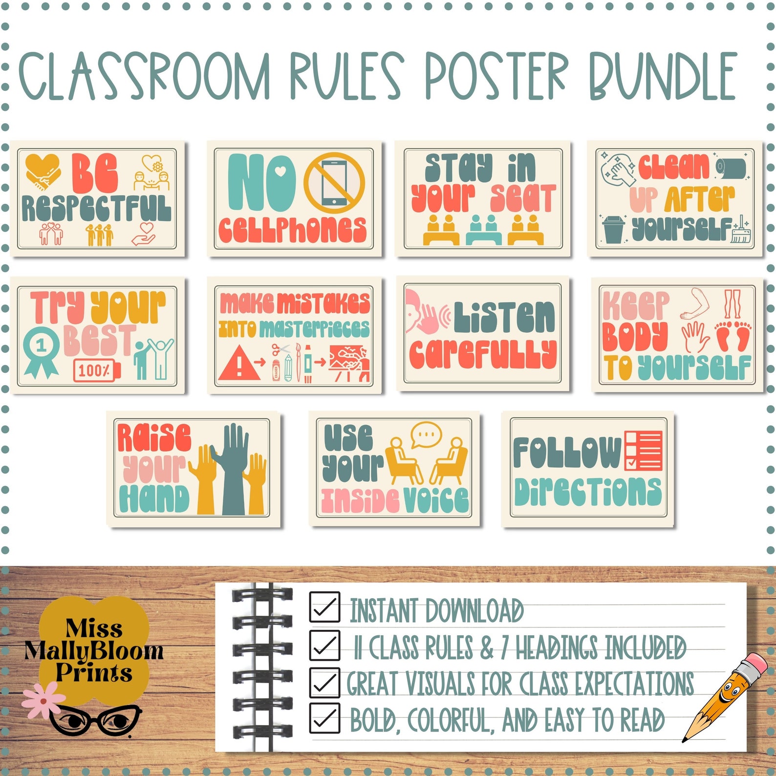 Classroom Rules Poster Bundle_bulletin Board Kit or Classroom - Etsy