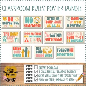 Classroom Rules Poster Bundle_bulletin Board Kit or Classroom Decor ...