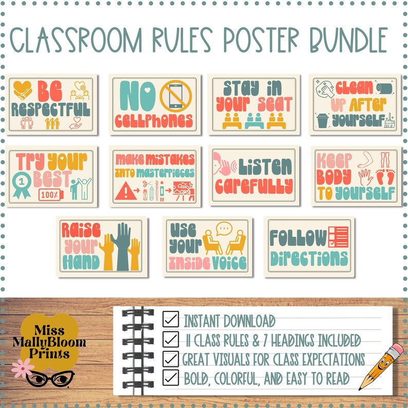 Classroom Rules Poster Bundle_bulletin Board Kit or Classroom - Etsy