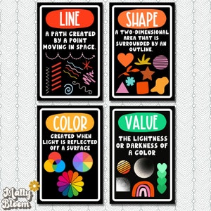 Classroom Poster Bundle, Rainbow Elements of Art Classroom Decor Bundle ...