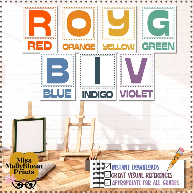 Classroom Poster Bundle, ROYGBIV Rainbow Art Classroom Decor Bundle ...