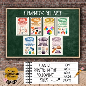 Spanish Classroom Poster Bundle, Rainbow Elements of Art, Spanish Class ...
