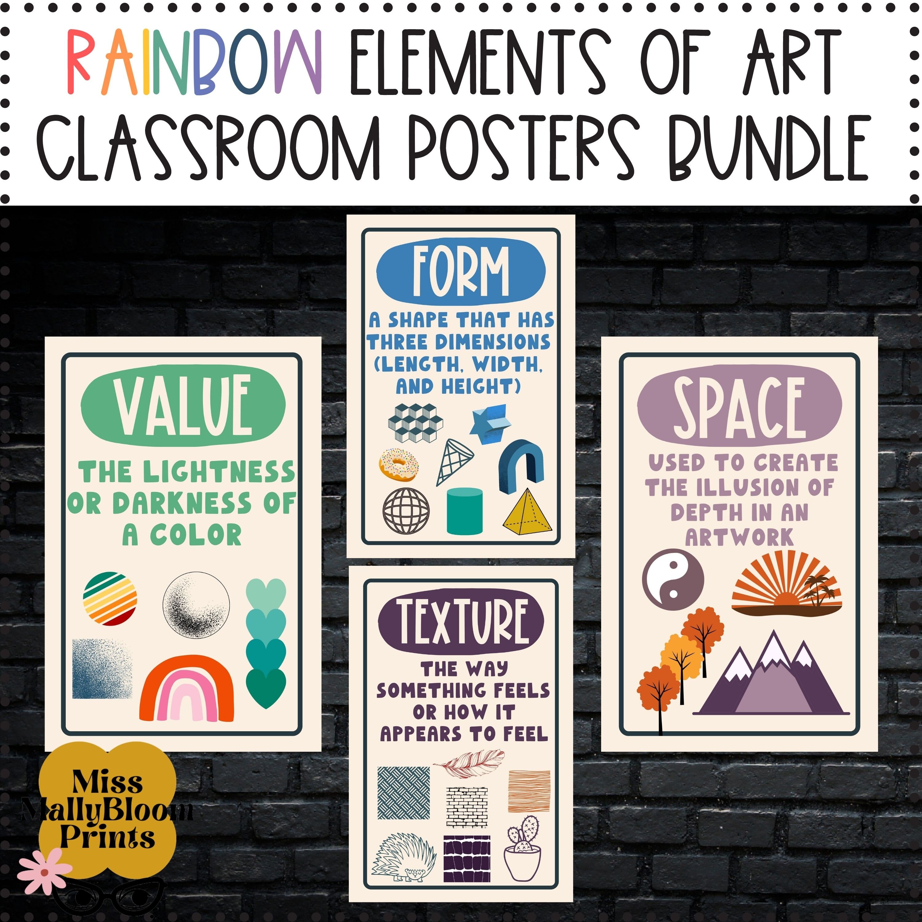 Classroom Poster Bundle, Rainbow Elements of Art Classroom Decor Bundle ...