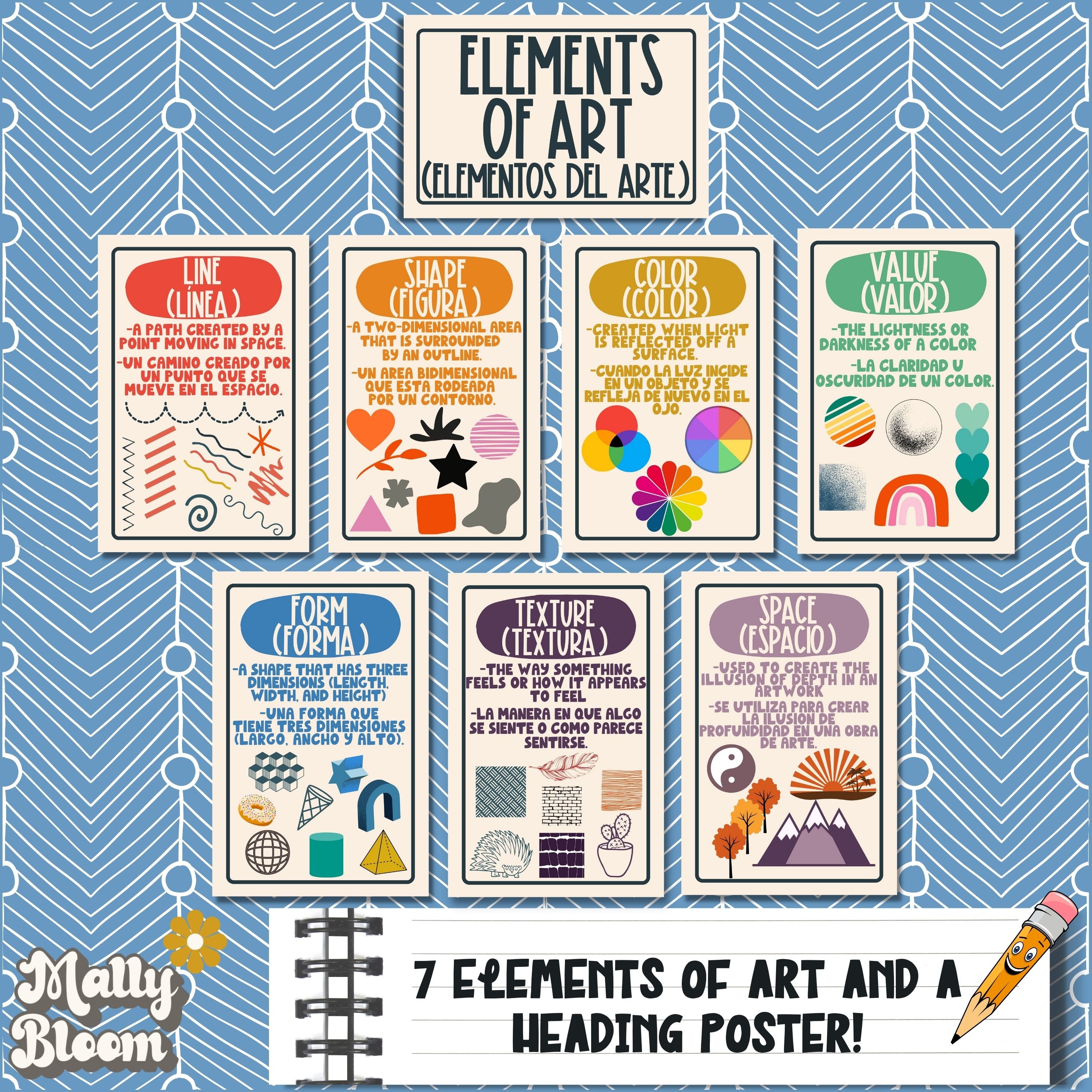 Spanish Bilingual Classroom Poster Bundle, Rainbow Elements of Art ...
