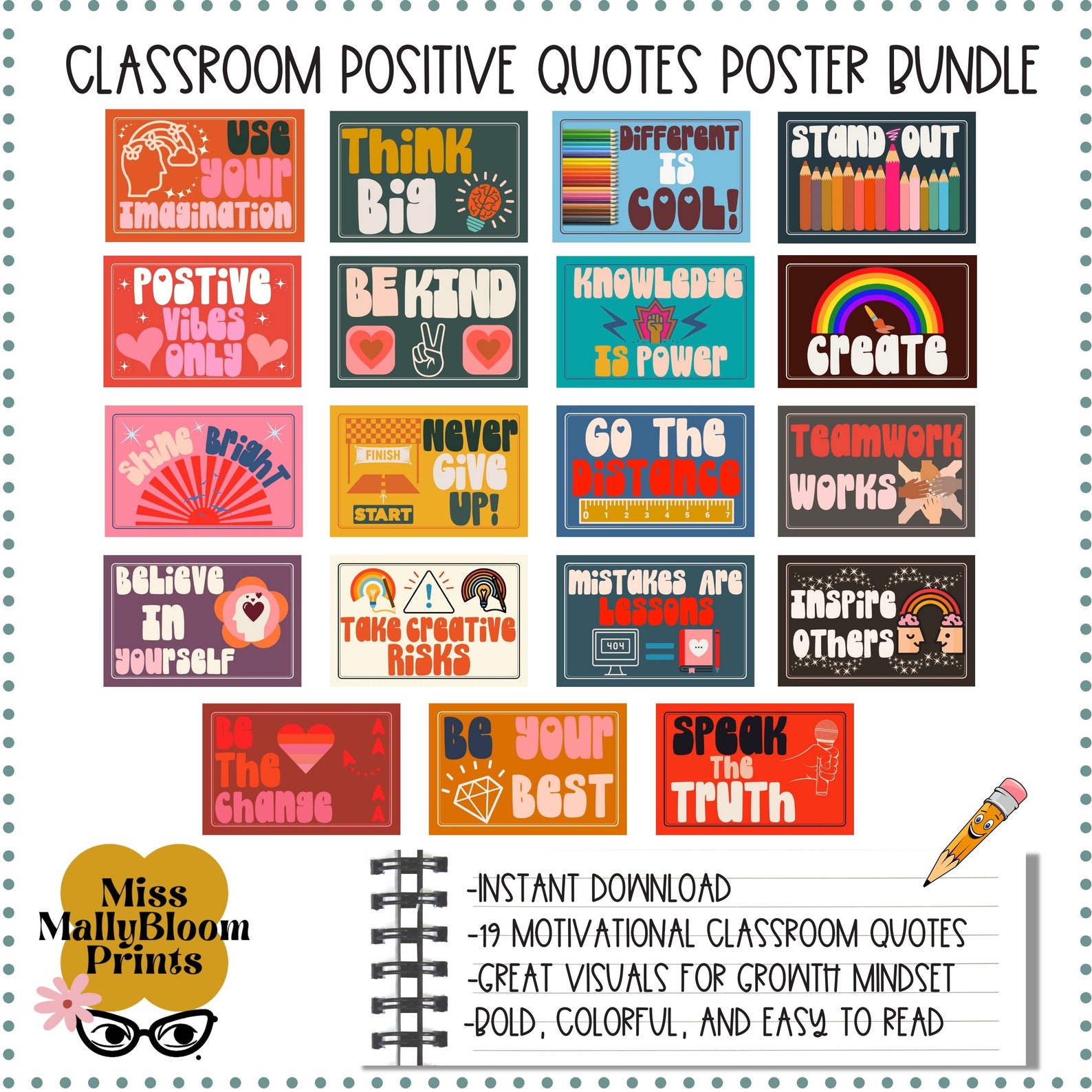 Classroom Positive Quotes Poster Bundle_bulletin Board Growth | Etsy