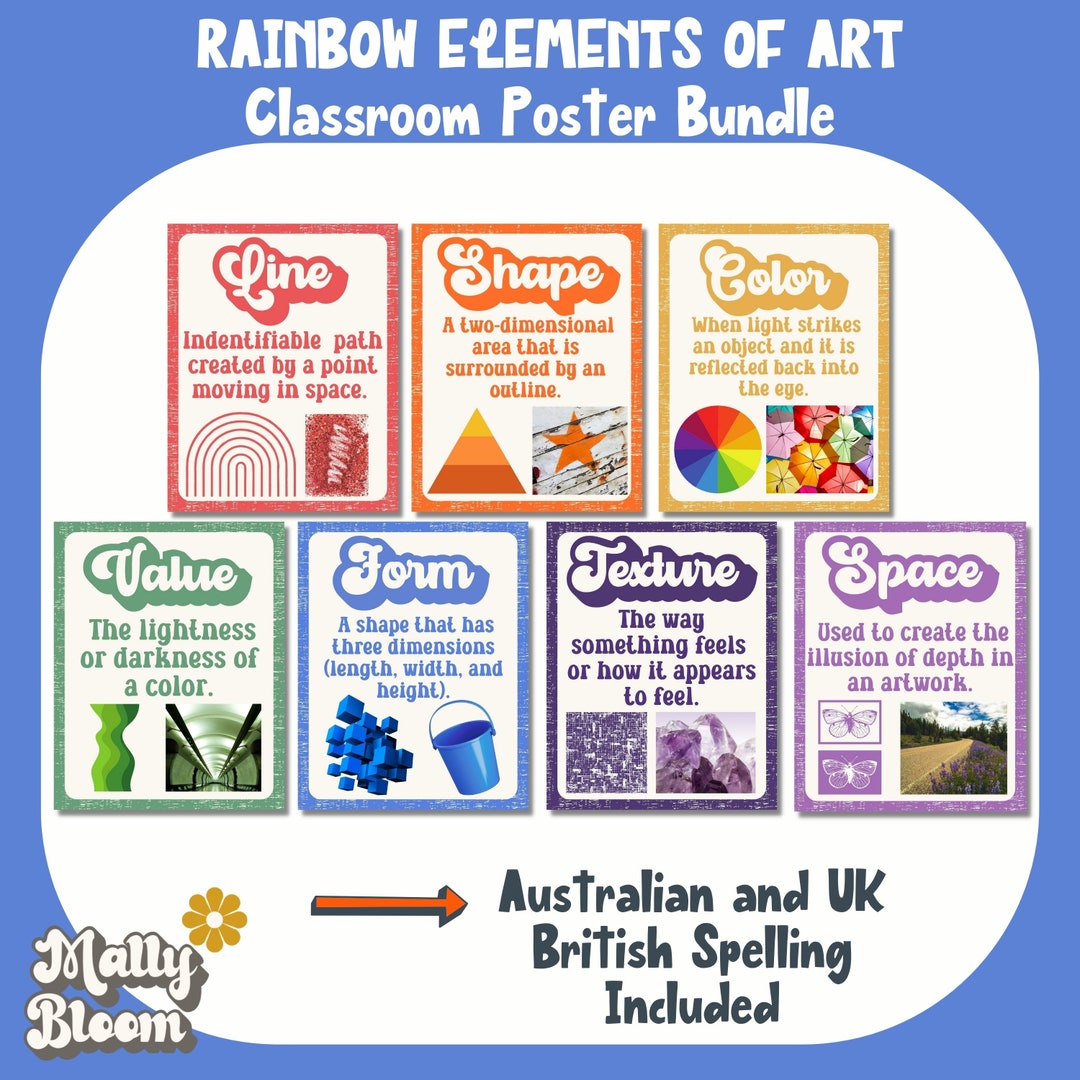 Classroom Poster Bundle, Rainbow Elements of Art Classroom Decor Bundle ...