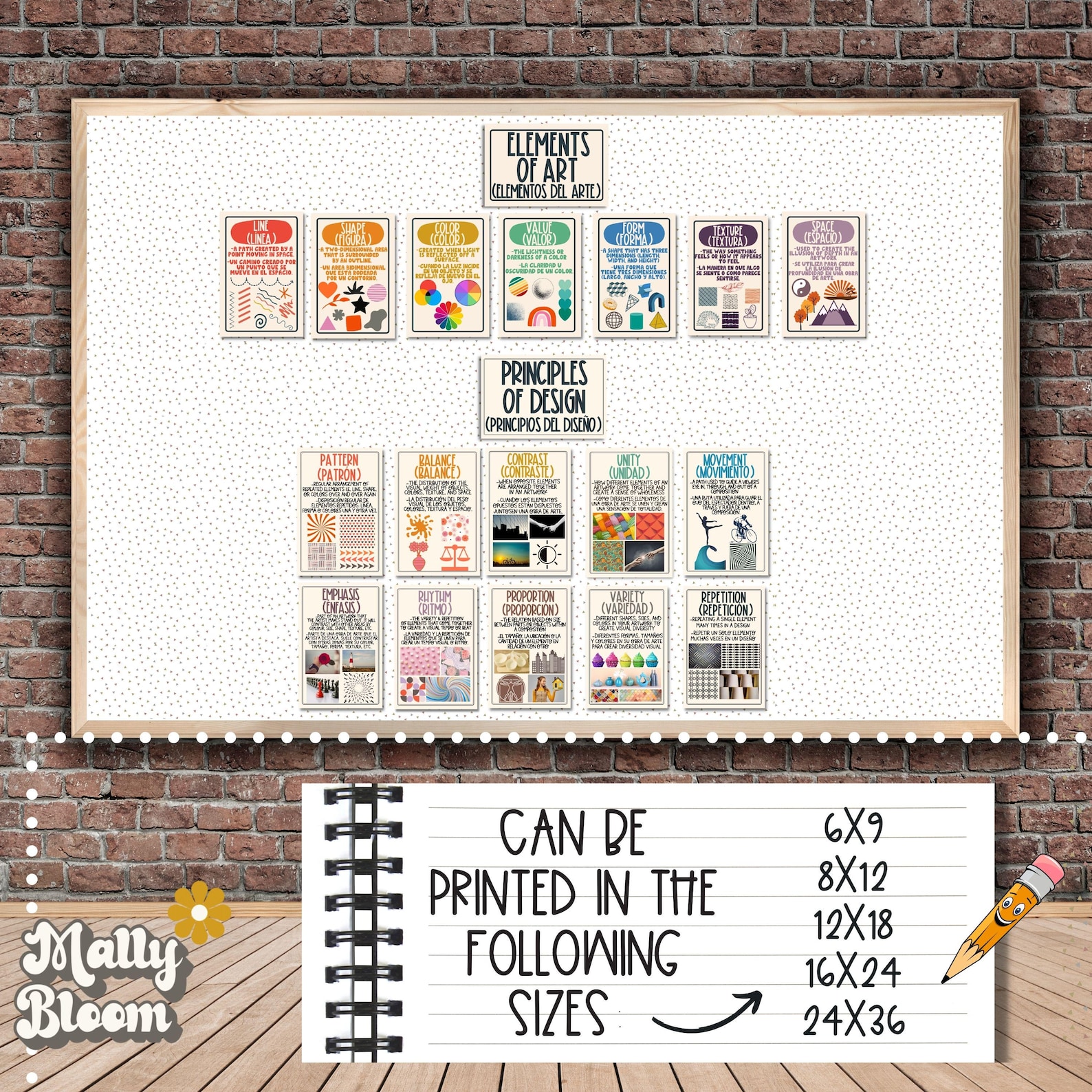 Spanish Bilingual Classroom Poster Bundle, Rainbow Elements of Art ...