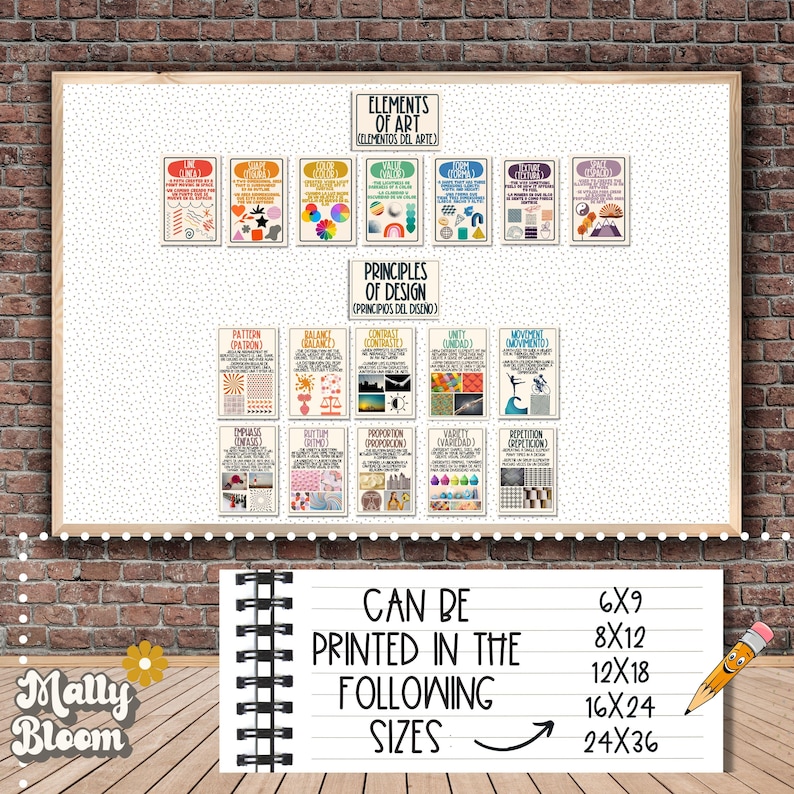 Spanish Bilingual Classroom Poster Bundle, Rainbow Elements of Art ...