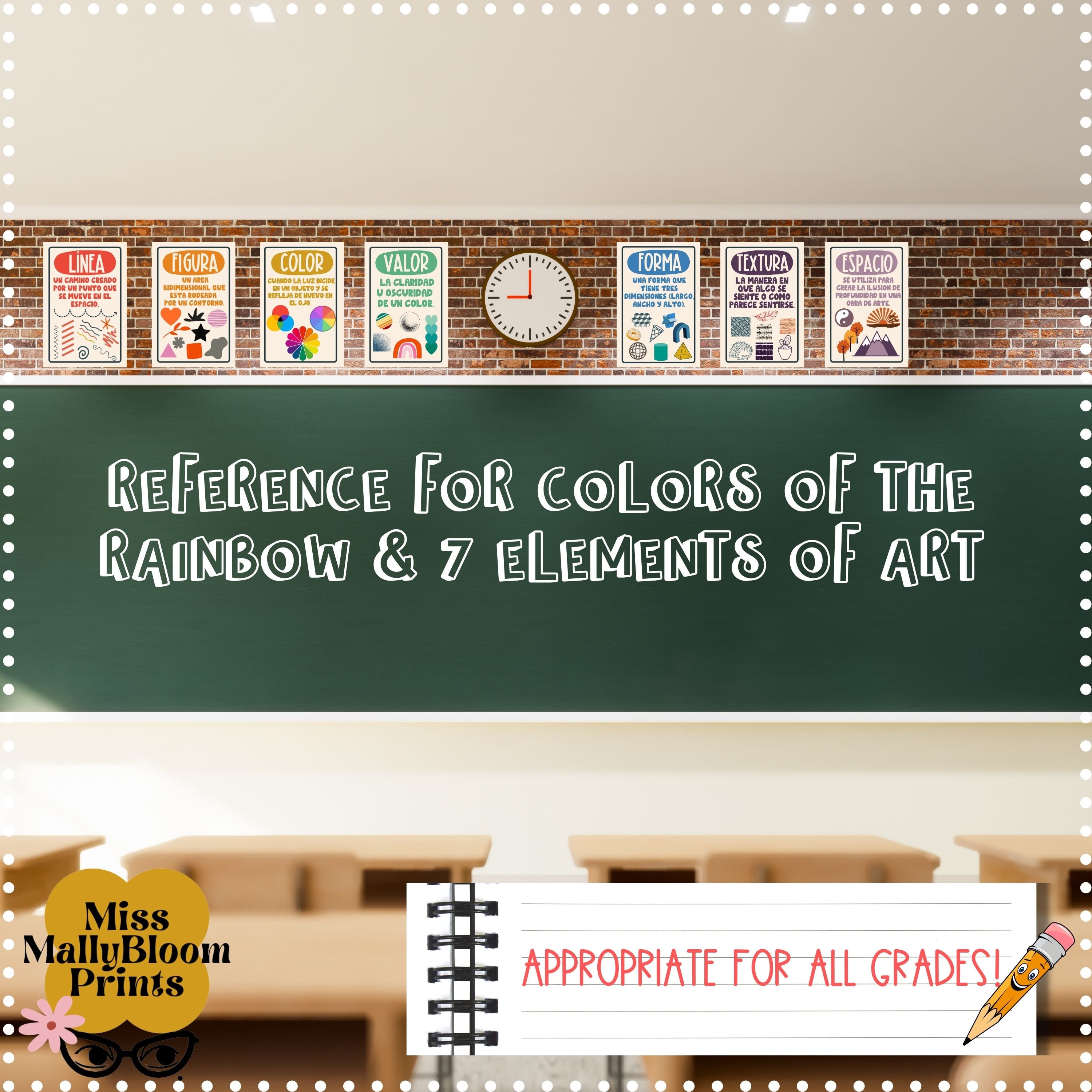 Spanish Classroom Poster Bundle, Rainbow Elements of Art, Spanish Class ...