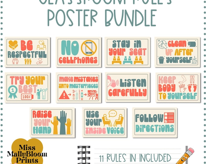 Classroom Rules Poster Bundle, Classroom Expectations, Bulletin Board ...