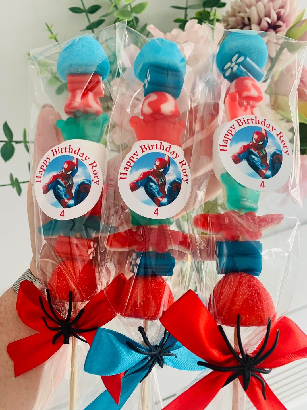 Personalised Spider-man Sweet Kebabs Party Favours, Childrens Party ...