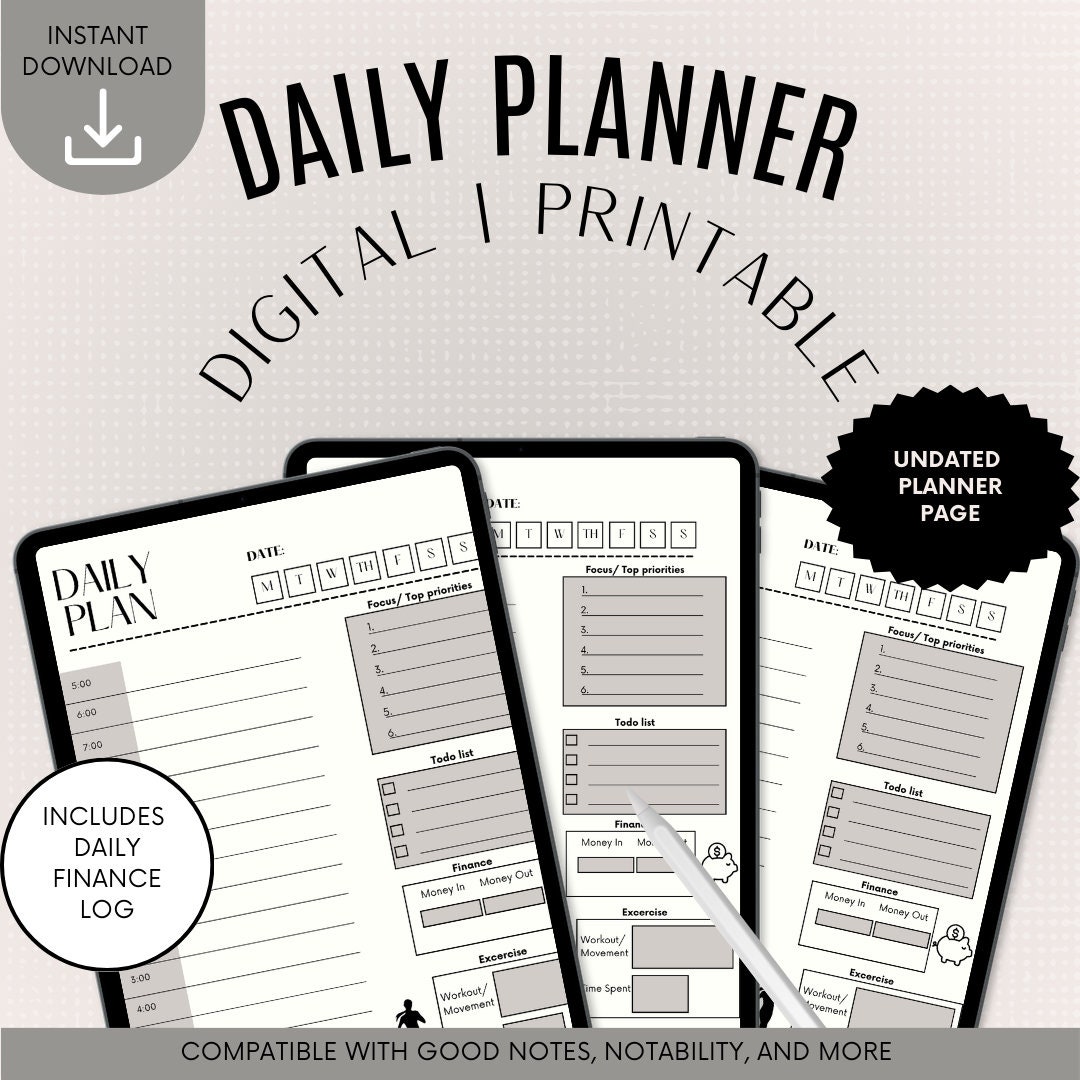 Digital + Printable Daily Planner,daily Printable Planner, iPad Planner ...