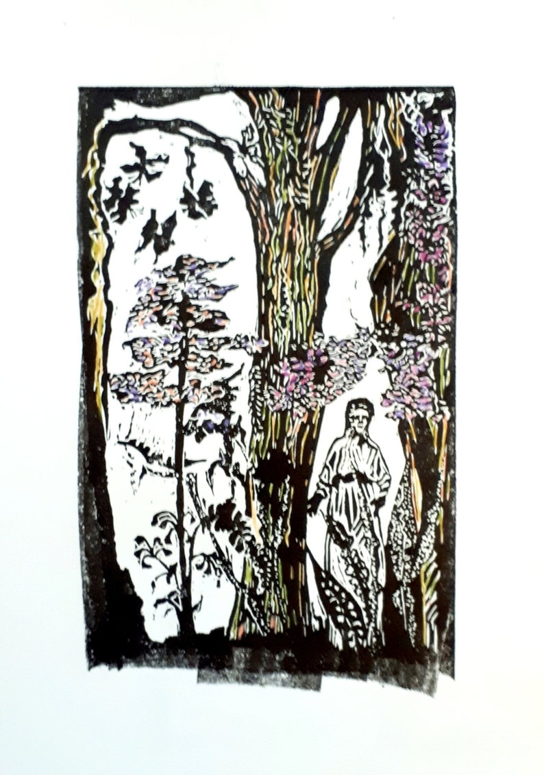 I Saw a Woman in White Original Linocut Print, Hand Printed, Figure ...