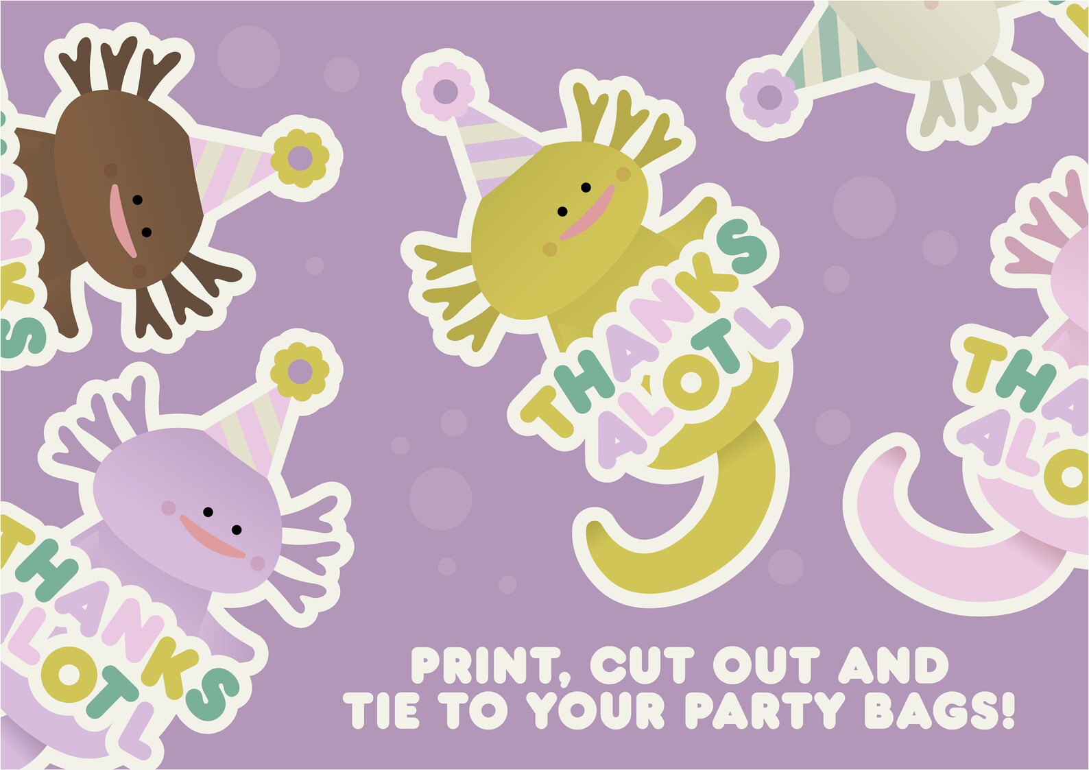 Axolotl Cute Party Bag Tags Printable Kids Birthday Party Favor Digital ...