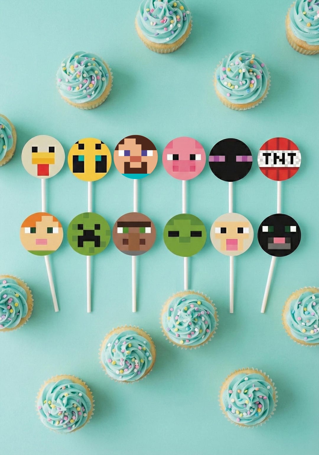 Mine Blox Game Theme Cupcake Toppers Pixel Gamer Party Decor Printable ...