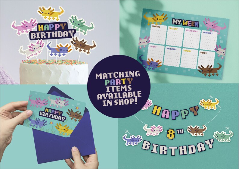 Axolotl Theme Pixel Gamer Party Birthday Banner Decoration - Etsy