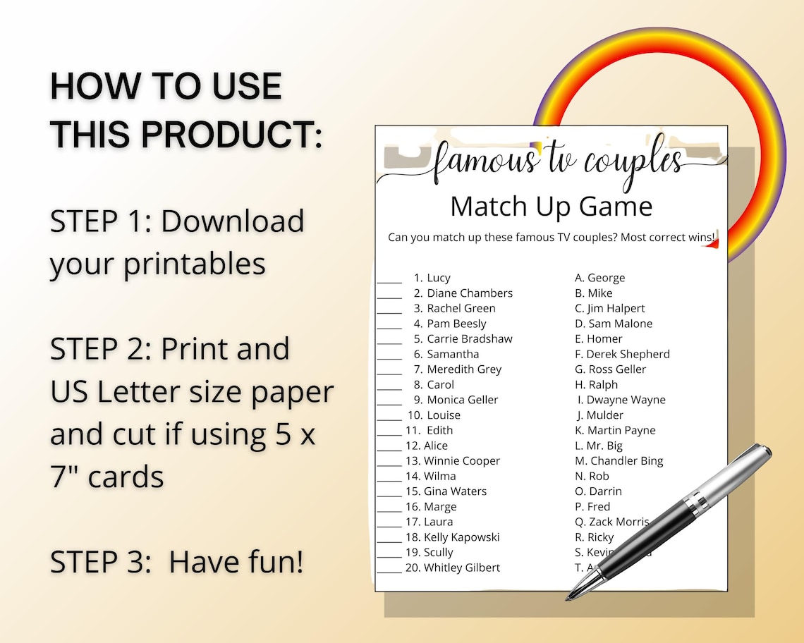 Famous TV Couple Trivia Game, Television Sitcom Quiz, Printable Game ...