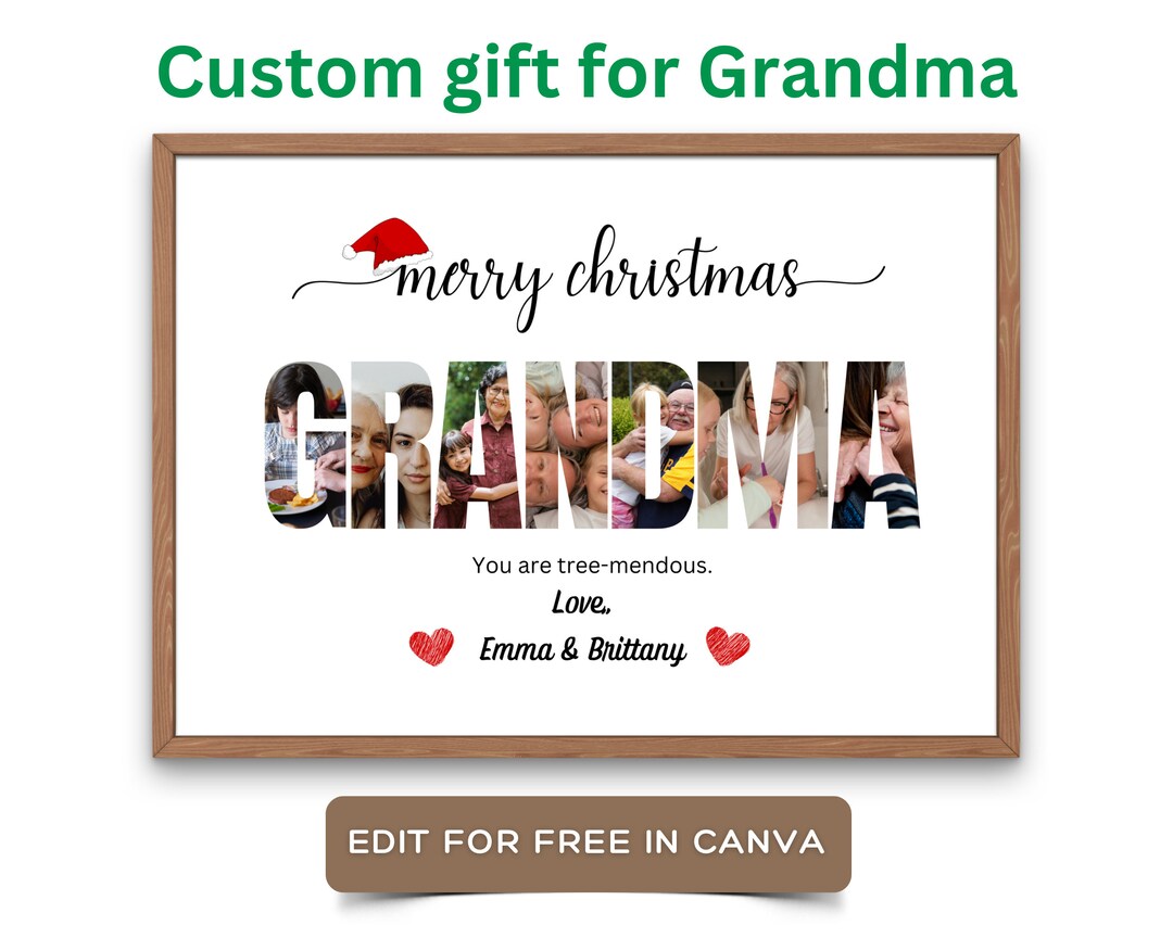 EDITABLE Custom Merry Christmas Grandma Gift,grandmother Photo Collage, Christmas Gift and Card ...
