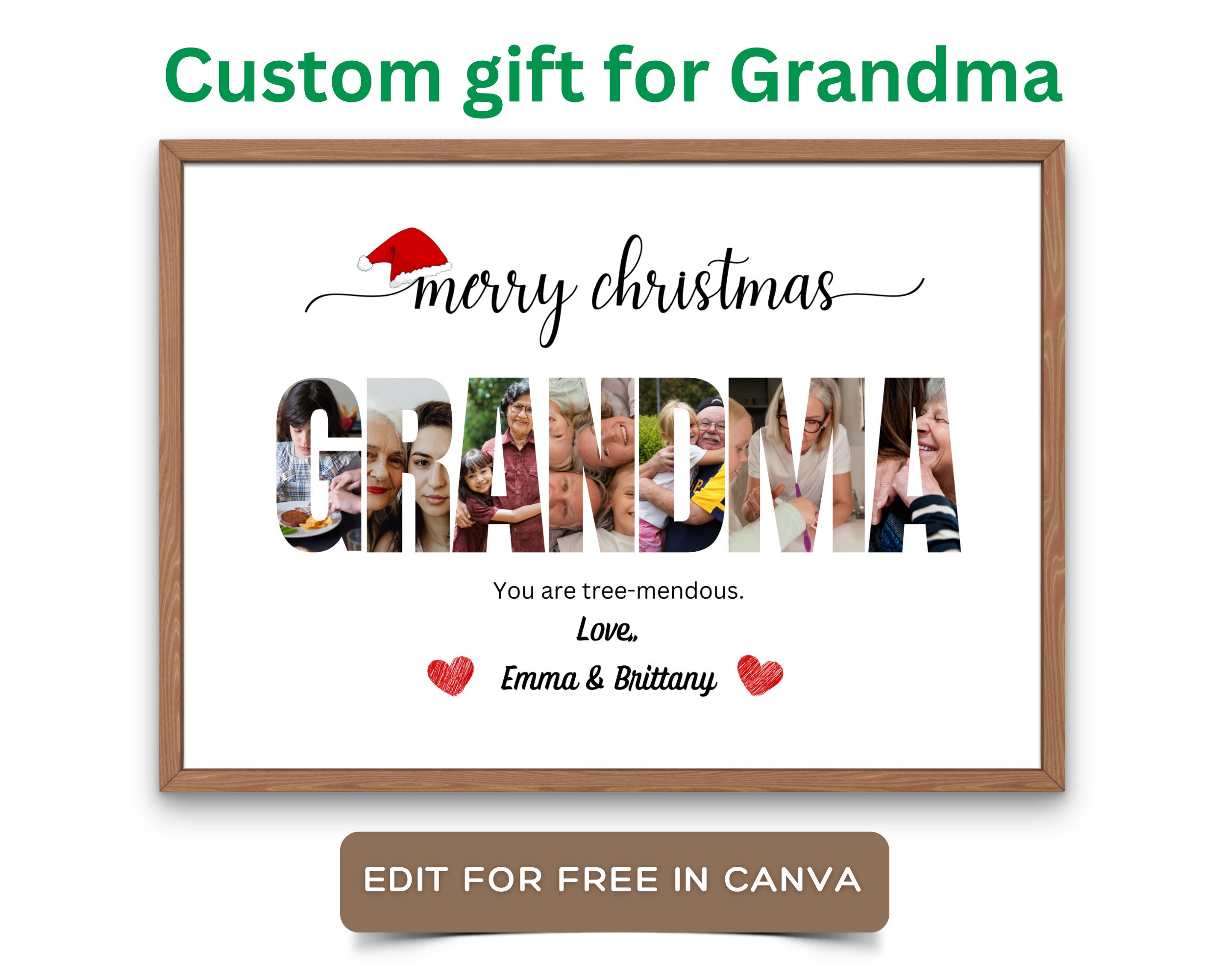 EDITABLE Custom Merry Christmas Grandma Gift,grandmother Photo Collage ...