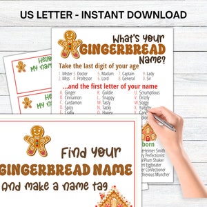What's Your Gingerbread Name Game WITH NAMETAGS SIGN, Gingerbread Party ...