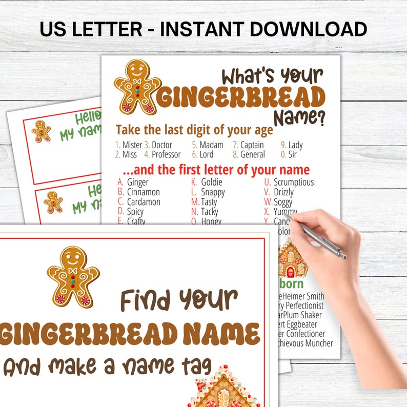 What's Your Gingerbread Name Game WITH NAMETAGS SIGN, Gingerbread Party ...