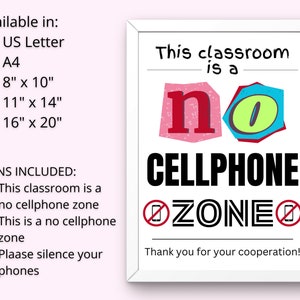 No Cellphones Allowed School Poster, No Phone Zone Sign, Classroom ...