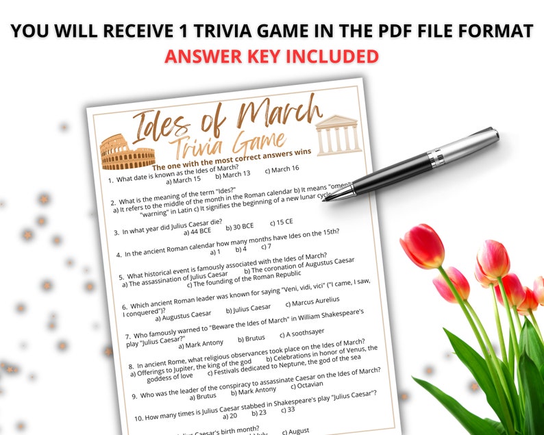 Ides of March Trivia, Printable Multiple Choice Ides of March Game ...