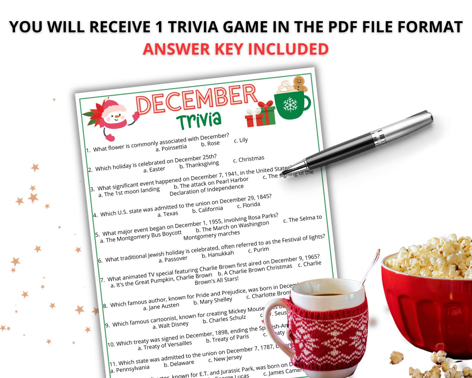 December Trivia Game, Winter Season Game, Holiday Party Game, Monthly ...